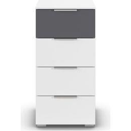 Schubkastenkommode OTTO HOME "Highboard Sideboard Schubladenkommode Kommode Schlafzimmer ASTANA", wei&szlig; (alpinwei&szlig;, graumetallic), B:40cm H:81cm T:42cm, Holzwerkstoff, Sideboards, mit 4 ger&auml;umigen Schubladen, Kantengriff in Alufarben MADE IN GERMANY