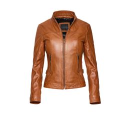Lederjacke Bugatti "BULady-139", Damen, Gr. 46, cognac, Obermaterial: 100% Lammleder LEL. Futter: 100% Polyester PES., Rundhals, Jacken, mit verstellbarem Taillengurt