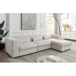 Ecksofa "Uno, L-Form, Breite: 307cm", beige (creme), B:307cm H:71cm T:155cm, 100% PES, ATLANTIC HOME COLLECTION, Sofas, Ecksofa, beidseitig montierbarem Longchair,mit Taschenfederkern, in Cord