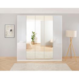 Kleiderschrank OTTO HOME "Mehrzweckschrank Aktenschrank M&ouml;bel Mietswohnung Schlafzimmer KOLUNA", wei&szlig; (alpinwei&szlig;, glas kristallwei&szlig;), B:226cm H:210cm T:54cm, Holzwerkstoff, Schr&auml;nke, Kleiderschrank, mit Spiegel, inkl. 2 Innenschubladen sowie extra B&ouml;den MADE IN GERMANY