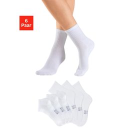 H.I.S. Sportsocken H.I.S "Sneaker Socken und Tennissocken f&uuml;r Damen und Herren", Damen, Gr. 43-46, wei&szlig; (6x wei&szlig;), Baumwollmischung, unifarben, elastisch, Socken Sportsocken, mit zwei L&auml;ngen in einer Packung, Baumwoll- Mischung