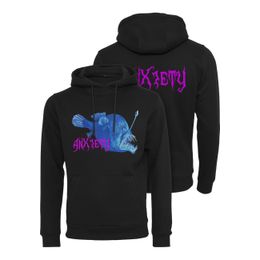 Hoodie MisterTee "MisterTee Herren Anxiety Hoody", Herren, Gr. L, schwarz, 100% Baumwolle, bedruckt, Rundhals, Sweatshirts Hoodie