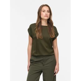 Kurzarmshirt Vila "VIELLETTE S/S SATIN TOP - NOOS", Damen, Gr. 36, gr&uuml;n (forest night), Satin, Obermaterial: 100% Polyester, unifarben, regular fit normal, Rundhals, mit Umschlag, Shirts, Kunstfaser, regular fit