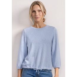 Langarmshirt Street One, Damen, Gr. 34, blau (whispery blau meliert), Stoff, 60% Viskose, 40% Polyester, unifarben, normal normal, Rundhals, elastischer Bund, Shirts Langarmshirt, mit Tunnelzug am Saum
