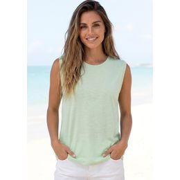 Beach Time Shirttop BEACHTIME "mit breiten Schultern", Damen, Gr. 32/34, gr&uuml;n (lime), Slub, Obermaterial: 95% Viskose (LENZING&trade; ECOVERO&trade;), 5% Elasthan, unifarben, Basic, bequem normal, Rundhals, Tops Shirttop, aus luftiger Viskose-Qualit&auml;t