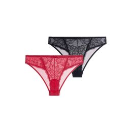 Brasilslip Dorina "Perfect Lace", Damen, Gr. L, bunt (rot, schwarz), Obermaterial: 90% Polyamid, 10% Elasthan, eng, Unterhosen, bequem, transparent, mit Schleife, mit Spitze