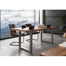 Baumtisch Akazie 200x100x77 natur lackiert / U-Beine silber matt FREEFORM 5