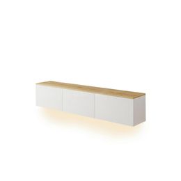 Livetastic Lowboard Neon TV-M&ouml;bel, Wei&szlig;, Eiche, Holzwerkstoff, Uni, warmwei&szlig;, 160x35x32 cm, h&auml;ngend, Beleuchtung, Wohnzimmer, Wohnw&auml;nde, Lowboards, Lowboards h&auml;ngend