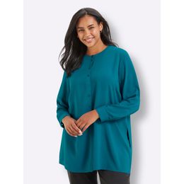 sheego Gro&szlig;e Gr&ouml;&szlig;en Longbluse mit langen Seitenschlitzen, aquapetrol, Gr&ouml;&szlig;e 52 - Damen