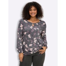 sheego Gro&szlig;e Gr&ouml;&szlig;en Rundhalsshirt mit Gingko-Bl&auml;ttern, hellgrau-mauve-bedruckt, Gr&ouml;&szlig;e 50 - Damen