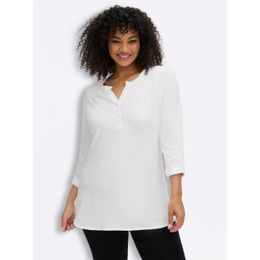 sheego Gro&szlig;e Gr&ouml;&szlig;en Tunikashirt Raffung an derSchulterpasse, wei&szlig;, Gr&ouml;&szlig;e 52 - Damen