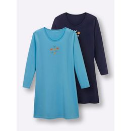w&auml;schepur sheego Gro&szlig;e Gr&ouml;&szlig;en Sleepshirts mit platziertem Druck, aqua + marine, Gr&ouml;&szlig;e 52/54 - Damen