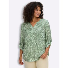 sheego Gro&szlig;e Gr&ouml;&szlig;en Langarm-Bluse, eucalyptus-ecru-bedruckt, Gr&ouml;&szlig;e 52 - Damen