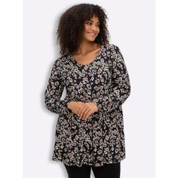 sheego Gro&szlig;e Gr&ouml;&szlig;en Tunikashirt in A-Linie, schwarz-papaya-bedruckt, Gr&ouml;&szlig;e 50 - Damen