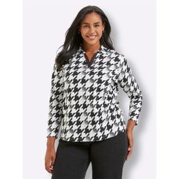 sheego Gro&szlig;e Gr&ouml;&szlig;en Langarmshirt mit Hahnentritt-Muster, schwarz-ecru-bedruckt, Gr&ouml;&szlig;e 48 - Damen
