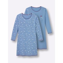 w&auml;schepur sheego Gro&szlig;e Gr&ouml;&szlig;en Sleepshirts mit Sternchen-Motiven, blau-bedruckt + blau, Gr&ouml;&szlig;e 52/54 - Damen