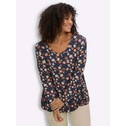 sheego Gro&szlig;e Gr&ouml;&szlig;en Langarmshirt mit Tropfen-Ausschnitt, marine-rotbraun-bedruckt, Gr&ouml;&szlig;e 46 - Damen