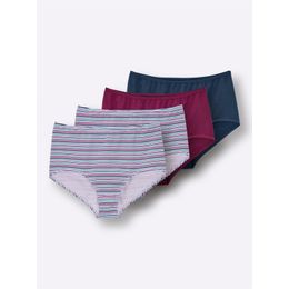 sheego Gro&szlig;e Gr&ouml;&szlig;en Taillenslip mit elastischen Abschl&uuml;ssen, 4er-Pack, 2x gestreift, 1x malve, 1x dunkelblau, Gr&ouml;&szlig;e 52/54 - Damen