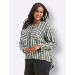 sheego Gro&szlig;e Gr&ouml;&szlig;en Gestreifte Bluse, wei&szlig;-grau-gestreift, Gr&ouml;&szlig;e 46 - Damen