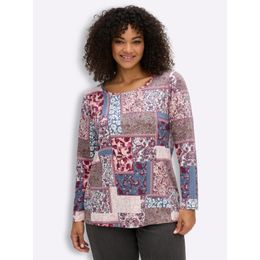 sheego Gro&szlig;e Gr&ouml;&szlig;en Print-Shirt in Patch-Optik, hortensie-taubenblau-bedruckt, Gr&ouml;&szlig;e 44 - Damen