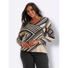 sheego Gro&szlig;e Gr&ouml;&szlig;en Langarmshirt mit Grafik-Druck, schwarz-sand-bedruckt, Gr&ouml;&szlig;e 46 - Damen