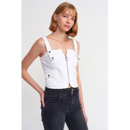 Tailliertes Cropped-Popelin-Top mit Rei&szlig;verschluss