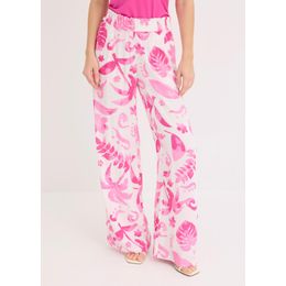 Stoffhose bonprix, Damen, Gr. 42, N-Gr, pink (wei&szlig;, fuchsia floral), Obermaterial: 100% Viskose, loose fit, Hosen Stoffhose, aus Viskose, lockerer Loose Fit, strukturierte Oberfl&auml;che