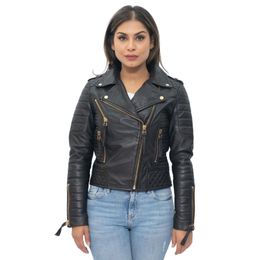 Gesteppte Vintage-Brando-Bikerjacke f&uuml;r Damen aus Leder in Lusaka