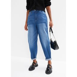 Loose-fit-Jeans bonprix, Damen, Gr. 42, N-Gr, blau denim (l&auml;nge: regul&auml;r), Obermaterial: 98% Baumwolle, 2% Elasthan, loose fit, Jeans, Loose Fit, Barrel Jeans Schnitt, 5-Pocket-Style, mit Elasthan-Anteil