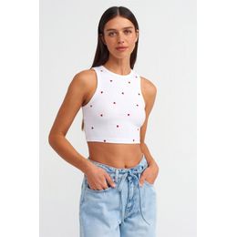 Damen Rippstrick Herzbesticktes Crop-Top