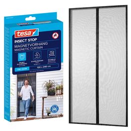 Insektenschutz-Vorhang Tesa "Magnetvorhang XL - selbstschlie&szlig;end - Insektenschutzvorhang", schwarz (rahmen: wei&szlig; gewebe: schwarz), B:120cm H:240cm, Insektenschutzgitter, INSECT STOP zur einfachen Montage ohne Bohren - 2,4 m x 1,2 m