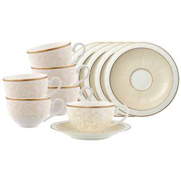 Villeroy & Boch Tasse VILLEROY & BOCH "Kaffee-/Teetassen mit Untertassen Ivoire 120 ml 6er Set wei&szlig;-gold", bunt (wei&szlig;, gold), 12 tlg., Porzellan, Geschirr-Sets, Tasse