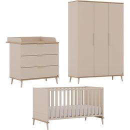 Babym&ouml;bel-Set YUNY BY PAIDI "HAZEL, 3-teiliges Babyzimmer in Beige, modernes Komplettset", cashmere, beige, eiche, montana, ohne Matratze, B/H: 70cm x 140cm, Schlafzimmerm&ouml;bel-Sets, Kinderzimmer, Soft-Close-Funktion, Mitwachsendes Bett inkl. Lattenrost