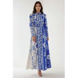Bedrucktes Maxi-Kleid mit langen &Auml;rmeln und G&uuml;rtel
