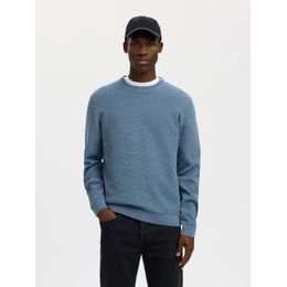 Rundhalspullover Selected "SLHROSS LS KNIT STRUCTURE CREW NECK NOOS", Herren, Gr. M, blau mirage detail:dusty blau, Strick, Obermaterial: 100% Baumwolle, unifarben, regular fit normal, Rundhals, Rippb&uuml;ndchen, Pullover Rundhalspullover, Baumwolle, regular fit
