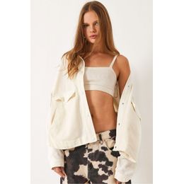 Gabardine-Jacke mit Kn&ouml;pfen, Taschen und Hemdkragen