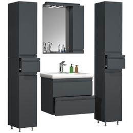 Waschtisch Vcm "5-tlg. Waschplatz Waschtisch Schubladen Silora L", schwarz (anthrazit), B:120cm T:46cm, Waschtische, Waschtisch
