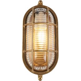 Searchlight Au&szlig;en-Wandleuchte "Bulkhead Round Outdoor Light - Solid Brass & Ribbed Glass", gold (messing), 1, H: 23,5cm, 1 Stk., Leuchten