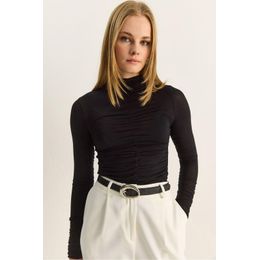 Slim Fit Halb-Stehkragenbluse mit Drapierung