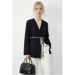 V-Ausschnitt mit G&uuml;rtel Blazer Jacke