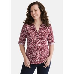 3/4-Arm-Shirt STOOKER WOMEN "MARIE Print Shirt Bluse 3/4-Arm", Damen, Gr. 48/50, rot (rot square aop), Jersey, 100% Baumwolle, regular fit, V-Ausschnitt, Shirts 3/4-Arm-Shirt, Regular Fit Shirt Bluse Baumwolle Shirt Knopfleiste f&uuml;r Damen