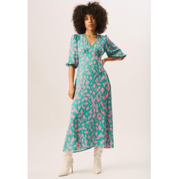 Gr&uuml;nes V-Ausschnitt-Shift-Midikleid mit Tiermuster
