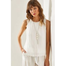 Strukturierte Siphonbluse mit Accessoire-Detail