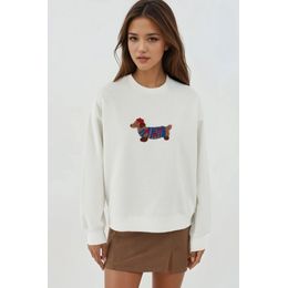 &Uuml;bergro&szlig;er Rundhalsausschnitt Bestickter Baumwollpullover