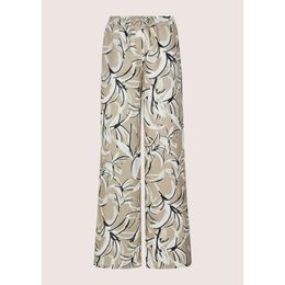 Madeleine Mode Chinos MADELEINE "Palazzohose Druckhose mit floralem Muster", Damen, Gr. 34, N + K Gr, beige (cappuccino, multicolor), Obermaterial: 53% Viskose CV. 47% Leinen LI., Modern, weit, Hosen, Mit Tunnelzug und Bindeband