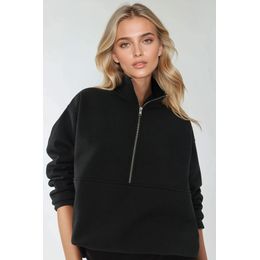 L&auml;ssiger Schnitt Langarm Rei&szlig;verschluss Sweatshirt