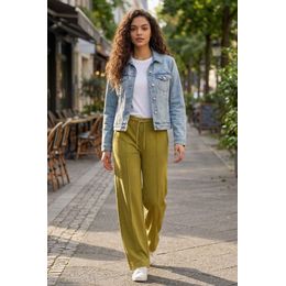 Texturierte Weite Palazzo-Hose mit Kordelzugbund