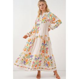 Bedrucktes V-Ausschnitt-Maxikleid