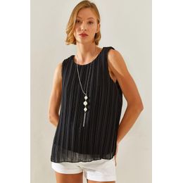 Texturierte Siphonbluse mit Zubeh&ouml;rdetail