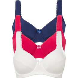 B&uuml;stenhebe bonprix, Damen, Gr. 80, Cup E, beerenrot, tiefseeblau, ecru, Obermaterial: 100% Baumwolle. Futter: 95% Baumwolle, 5% Elasthan. Spitze: 90% Polyamid, 10% Elasthan, BHs B&uuml;stenhebe, mit breiten und gepolsterten Tr&auml;gern, im 3er-Pack